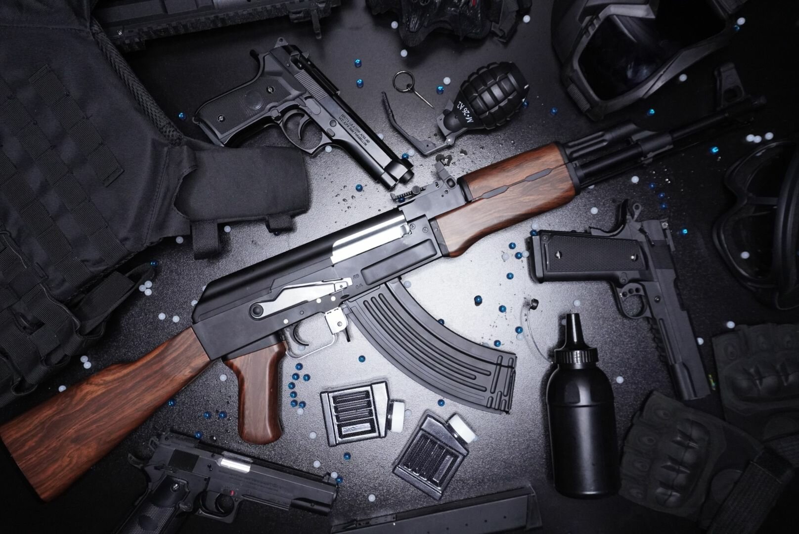 Автомат орбиз RX AK-47 636B с металлом, черный, стреляет мягкими шариками, гидрогеилевый автомат, гидробольный AK