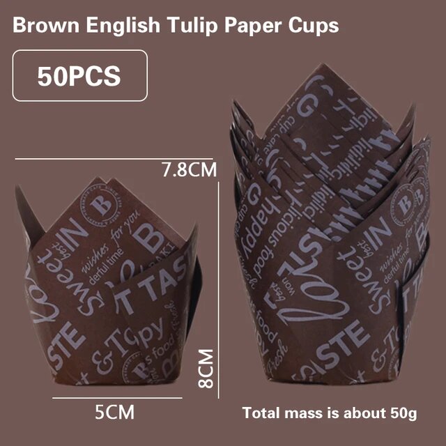 50 шт. бумажных формочек для кексов в форме тюльпана, маслостойкие вкладыши для выпечки кексов, инструменты для украшения кексов, формочки для кексов.