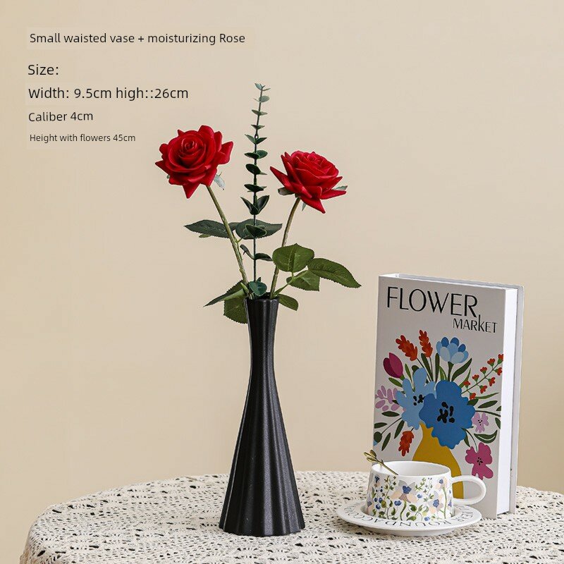 Черная изящная керамическая ваза для декора гостиной, тумбы под телевизор, для одного цветка, розы, реалистичная и