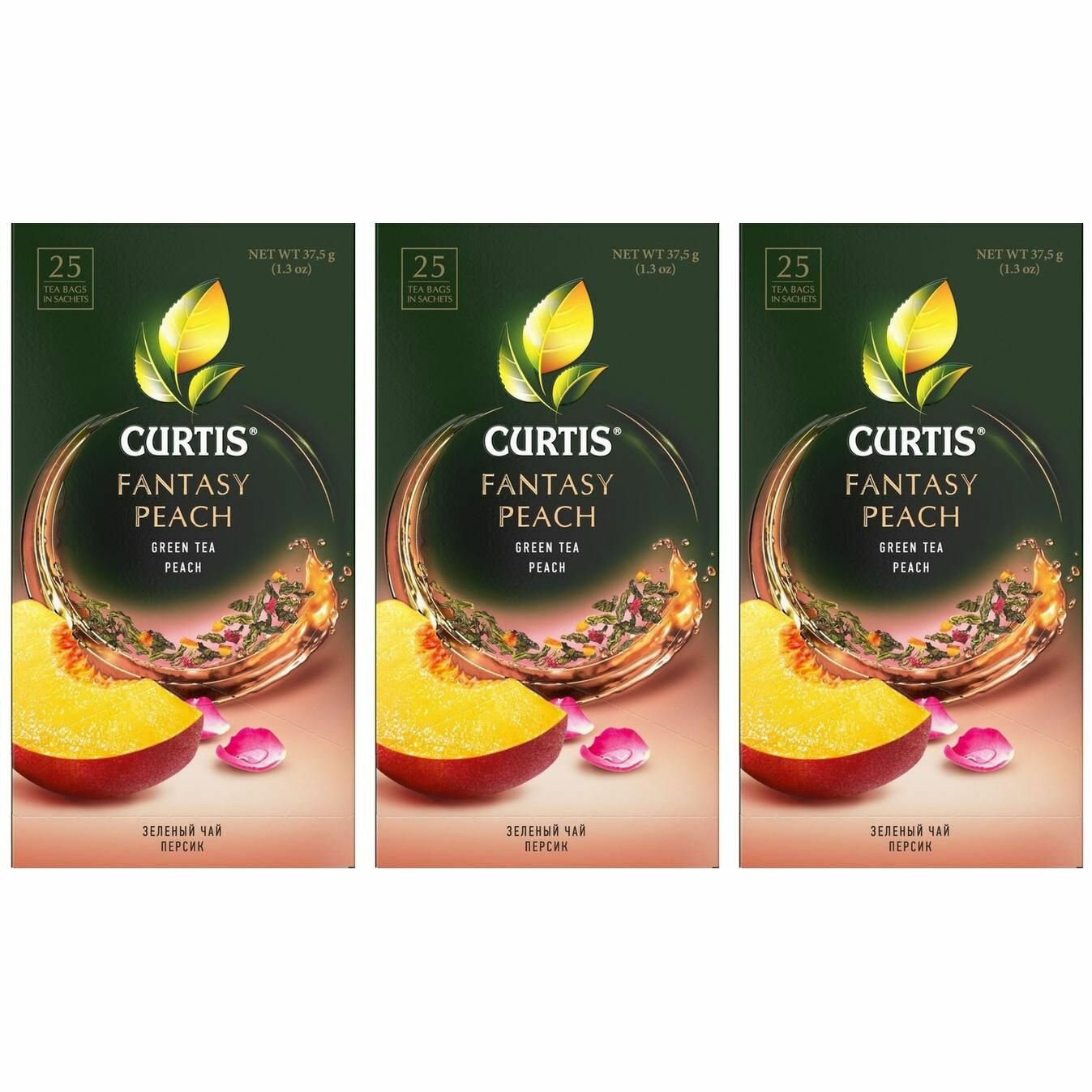 Curtis Чай зеленый Fantasy Peach, 25 пакетиков по 1.8 г, 3 уп