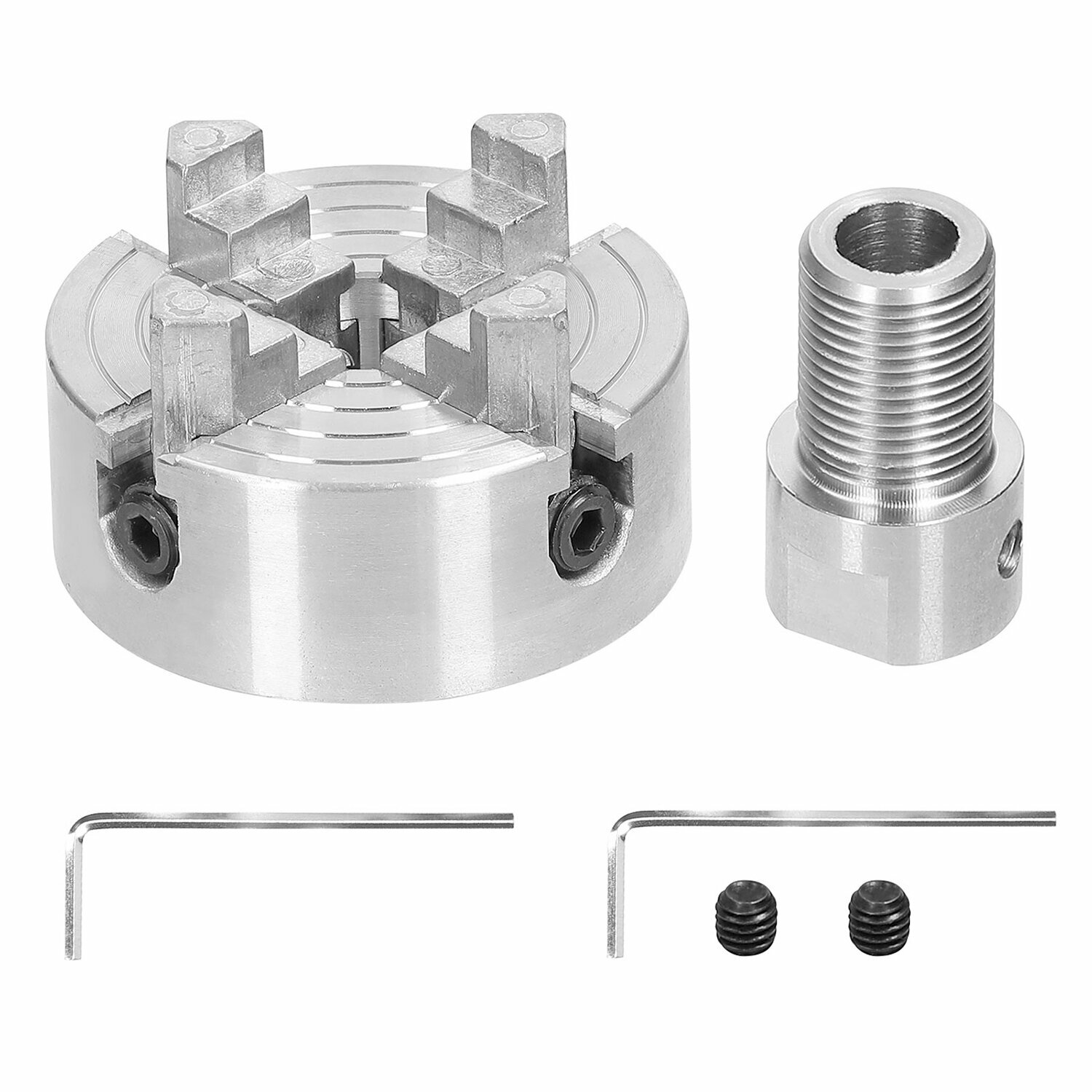 Самоцентрирующий ручной патрон токарный 3/4 цапфы, болты крепления, для шлифовального, фрезерного, токарного станка, диаметр патрона 50 мм, диаметр резьбы 12 мм, шаг резьбы 1 мм, вал крепления 3,17 мм/5 мм/8 мм, материал цинковый сплав+нержавеющая сталь