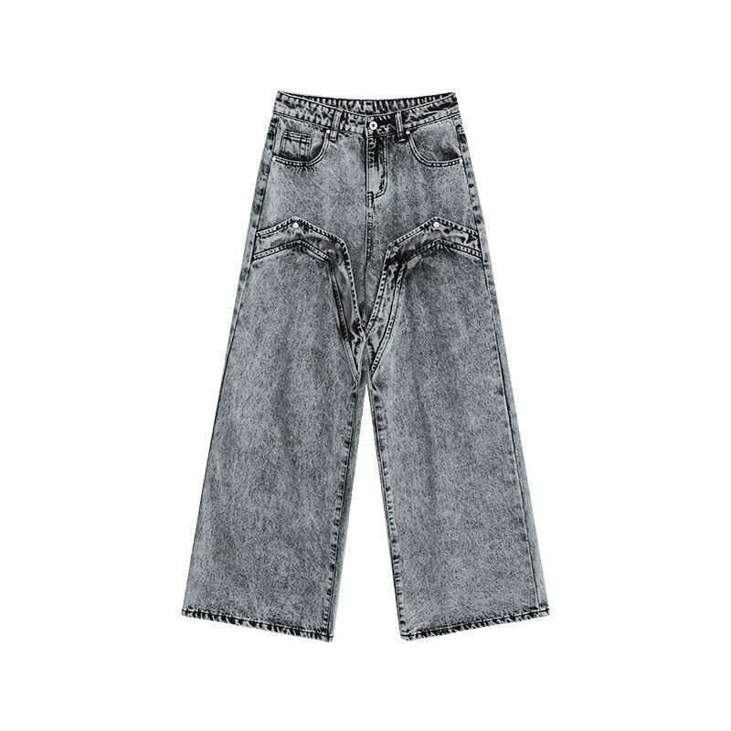 KLQ Джинсы Унисекс Комплект Винтажные Кроpped Куртка Сшитая Деним, Размер_2XL