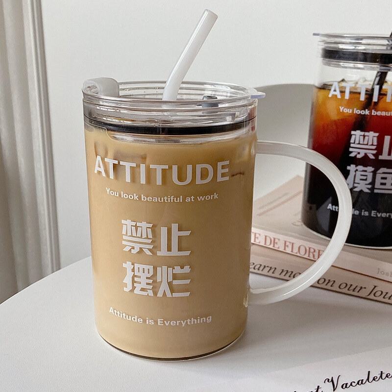 Стеклянная кружка для воды объемом 1000 мл с ручкой и трубочкой, очень большая офисная кружка для питья, термостойкая кружка.