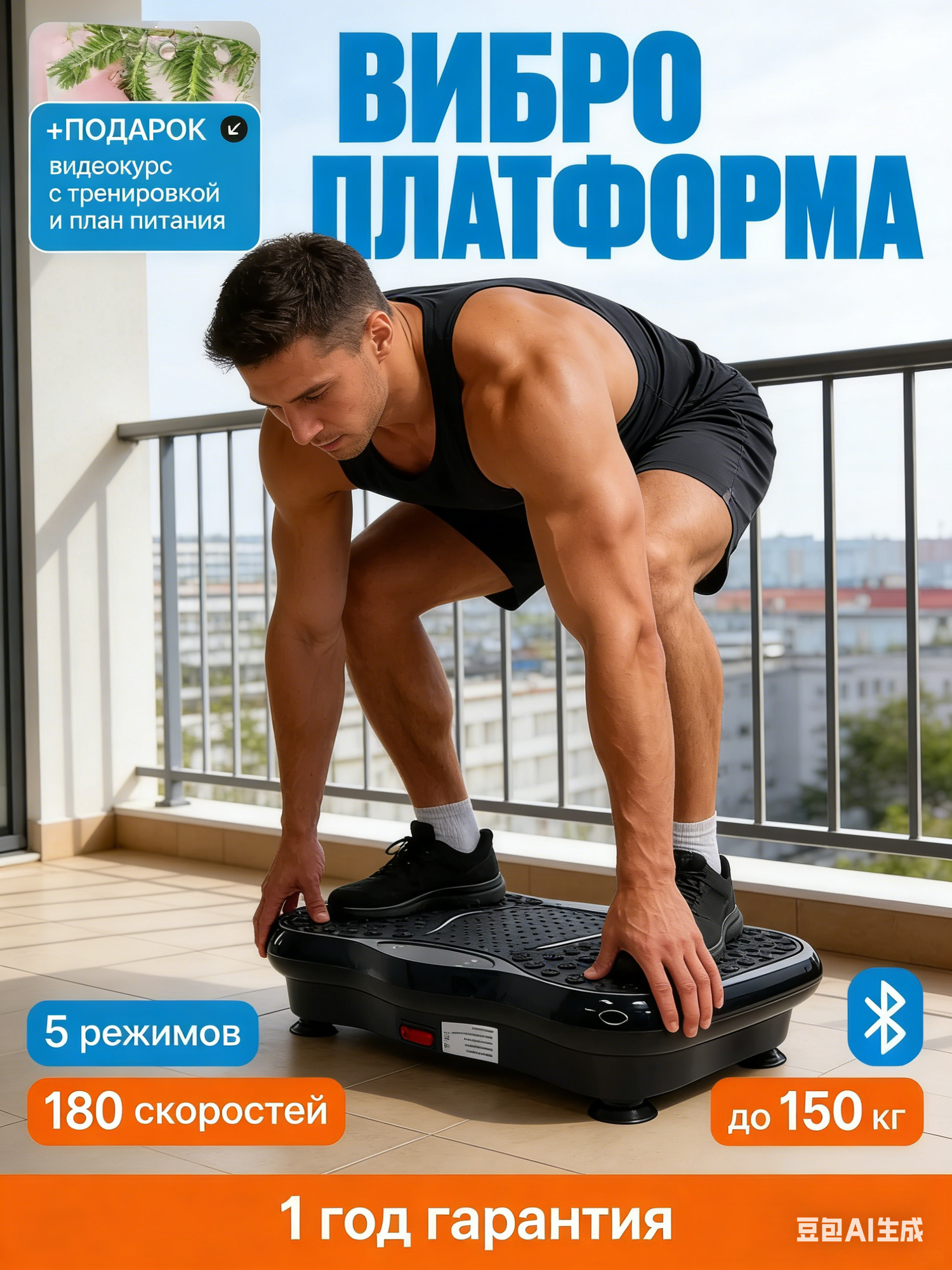 Виброплатформа для похудения 150 кг тренажер кардио степпер, пульт, чёрный, с Bluetooth