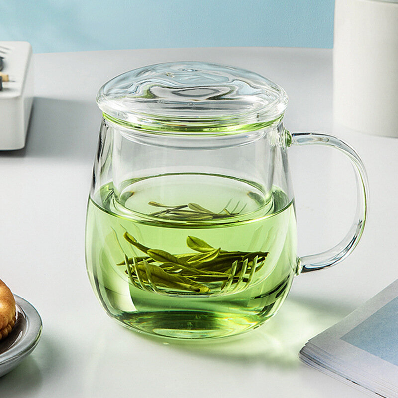 Прозрачный чайный стакан в форме гриба с фильтром, 400 мл, с ручкой для дома и офиса