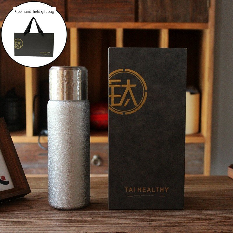 Титановое покрытие, двойная стенка, вакуумная изоляция, термос с серой подарочной упаковкой, 430 мл, серебристый