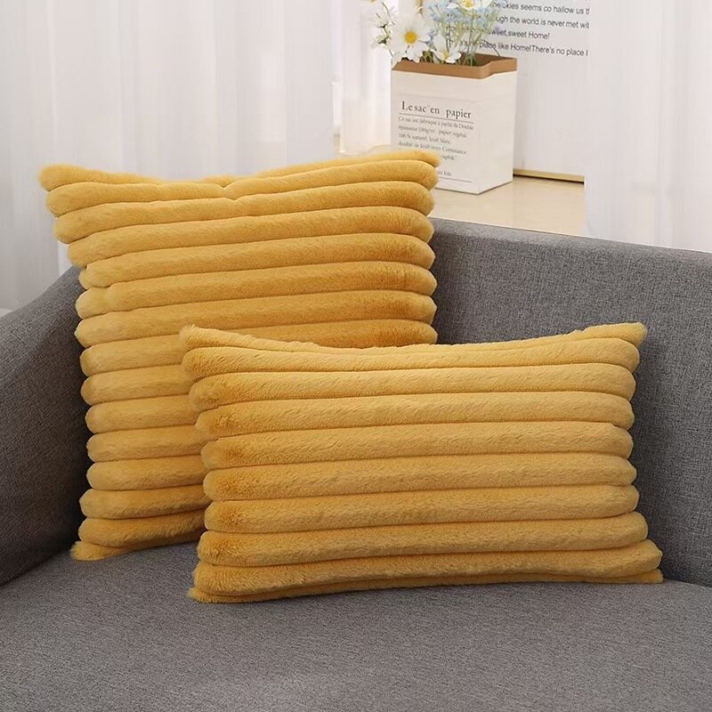 Имитация кроличьего меха, наволочка в полоску, прикроватная подушка, съемная и моющаяся 45*45cm （no filling）