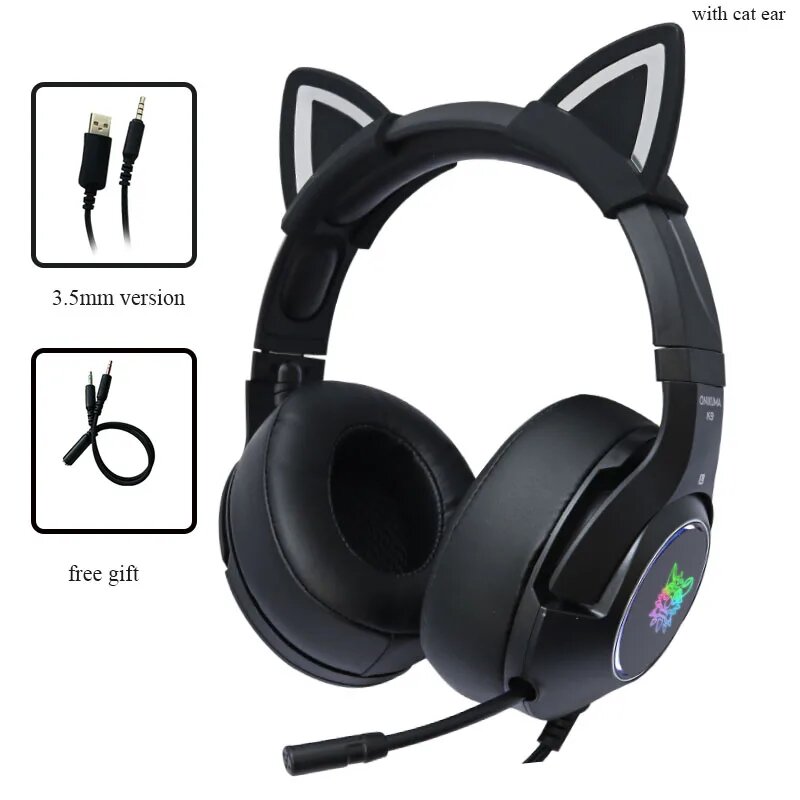 Игровая гарнитура Demon Cat Ear с подсветкой, черная