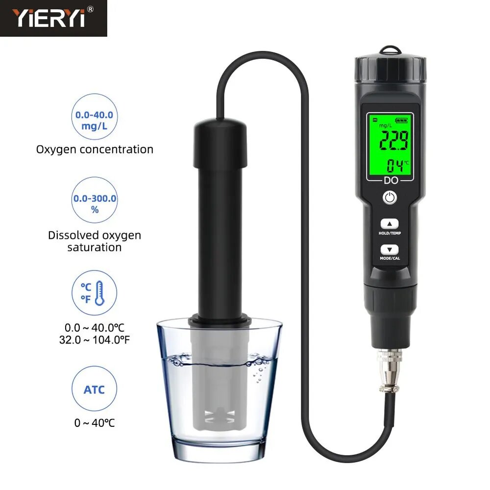 Цифровой растворенный кислород метр 0.0-40.0 мг/л воды DO тестер с ATC электрод заполнения жидкости для аквариума рыбы пруд аквакультуры