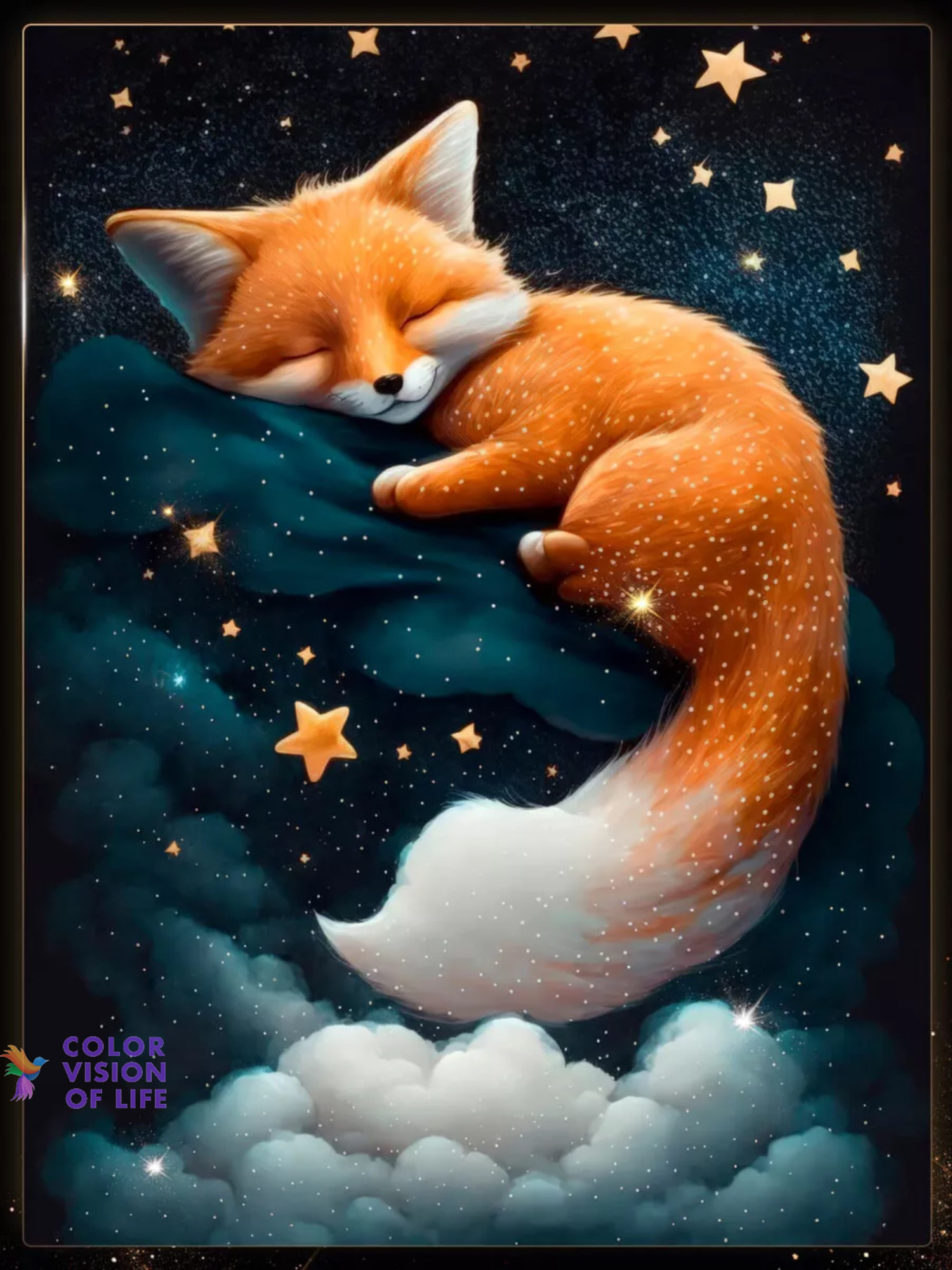 Алмазная мозаика на подрамнике 30x40 "Спящий лисёнок"