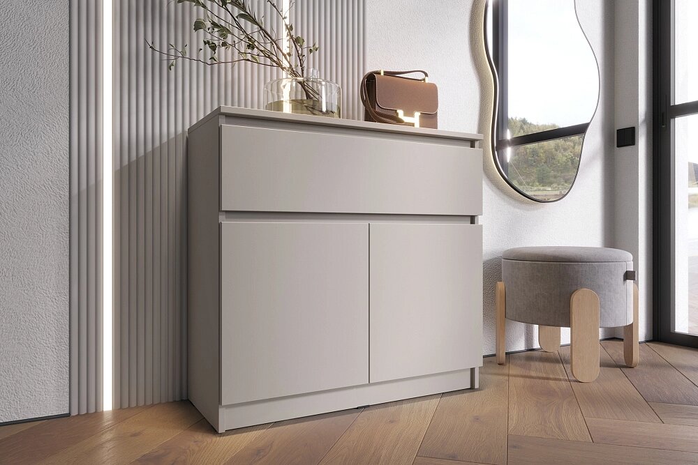 Комод для одежды и вещей 2 двери 1 выдвижной ящик, Челси, 80.2х76.8х33 см, ЛДСП, Кашемир