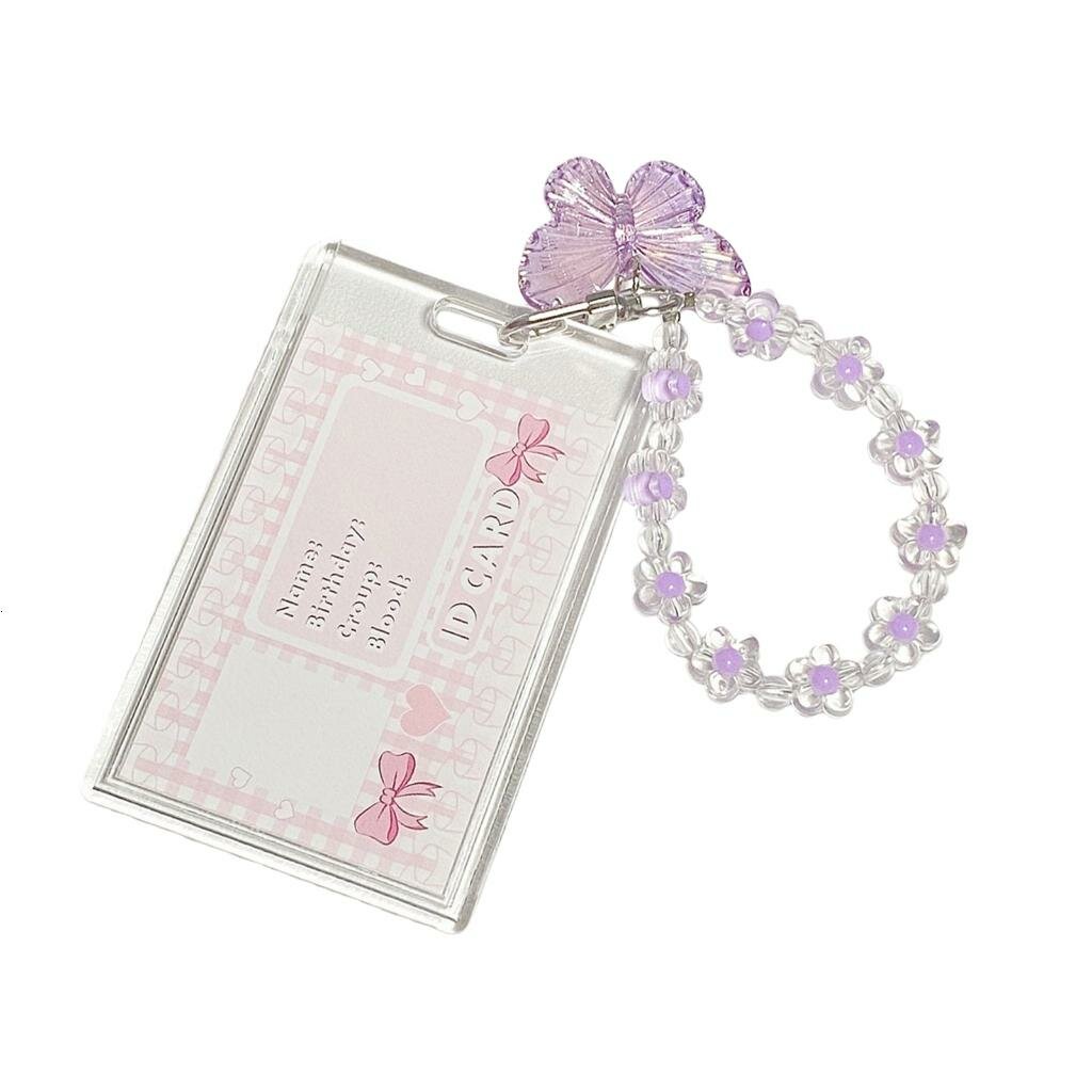 Прозрачный акриловый брелок-бабочка-держатель для карт- фиолетовый