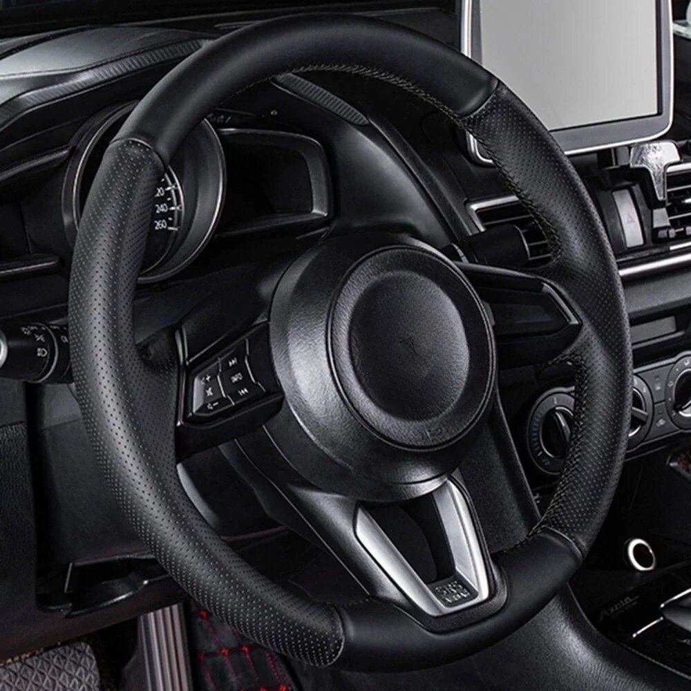 Чехол на руль автомобиля по индивидуальному заказу, нескользящая черная искусственная кожа для Mazda 3 Axela 2017-2018 Mazda 6 Atenza CX-3 CX-5 CX-9 Blue Thread