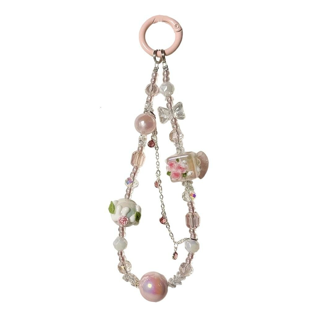 Бант из бисера ins net с красными хрустальными бусинами, короткий ремешок для мобильного телефона, брелок-подвеска-розовый-стиль 2