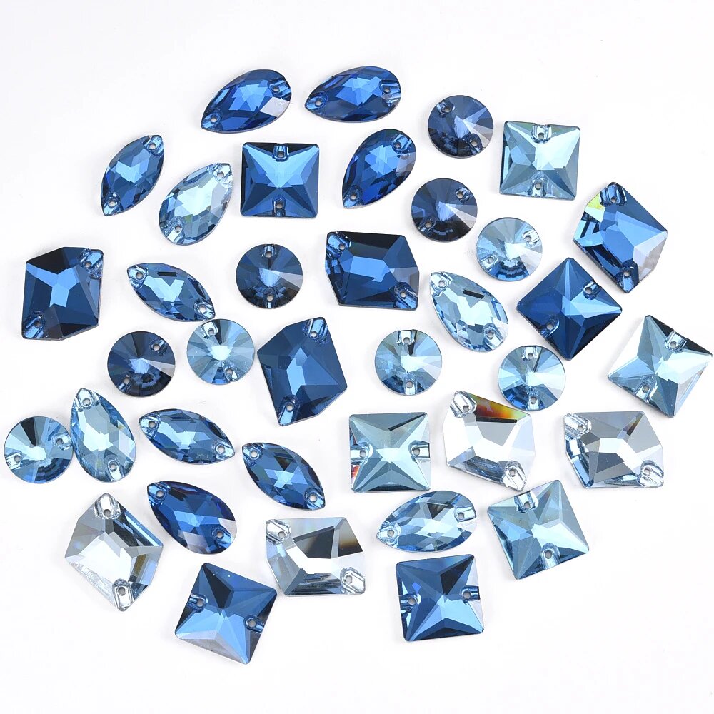 Стразы BOBOHOO стеклянные смешанного цвета для декора Синий, 50Pcs(Mix ), Sapphire-Aquamarine