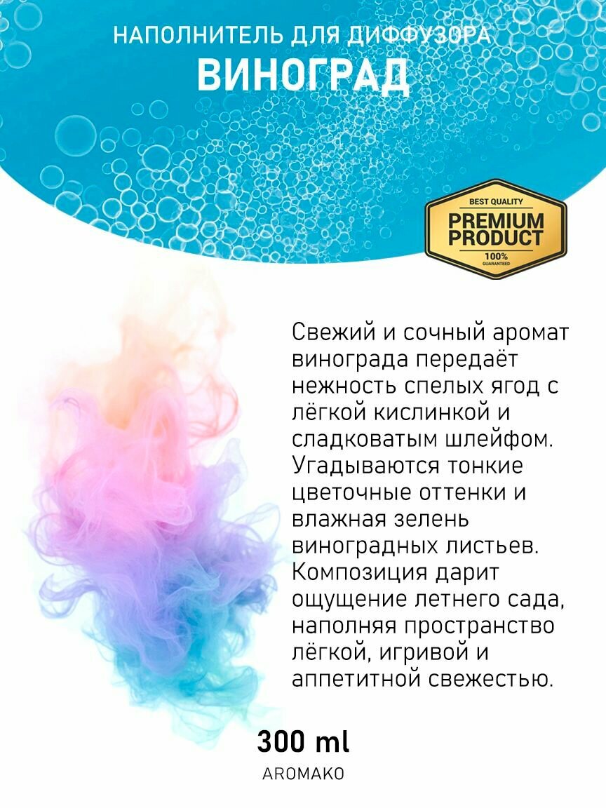 Наполнитель AromaKo "виноград", для диффузора, рефил для аромадиффузора, 300мл — фото 1
