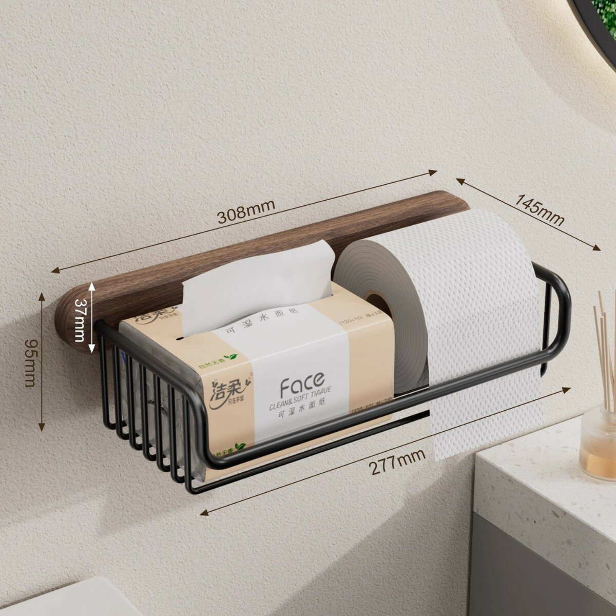 Держатель для рулонов бумаги из орехового дерева, органайзер для ванной, корзина для хранения, держатель для туалетной бумаги без сверления, коробка для туалетной бумаги в ванной
