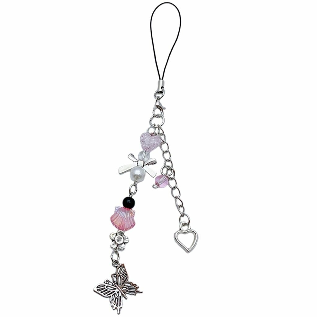 Подвеска из бисера с сердечком и бантом на ремешках для телефона, брелок для ключей, цепочка для украшения сумки