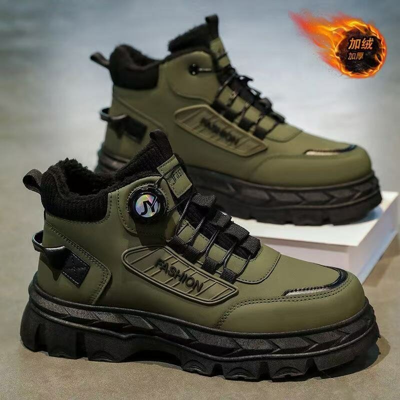 Зимние новые высокие ботинки Мартин с флисовой подкладкой для мужчин, британский ретро стиль рабочей обуви, утолщенные снежные ботинки с флисовой подкладкой