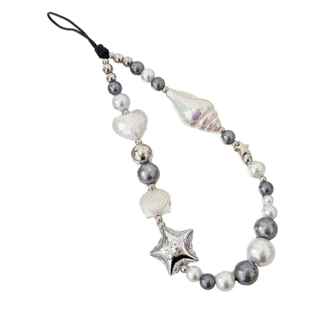 Бусы-ремешок для телефона, Серебристо-белый