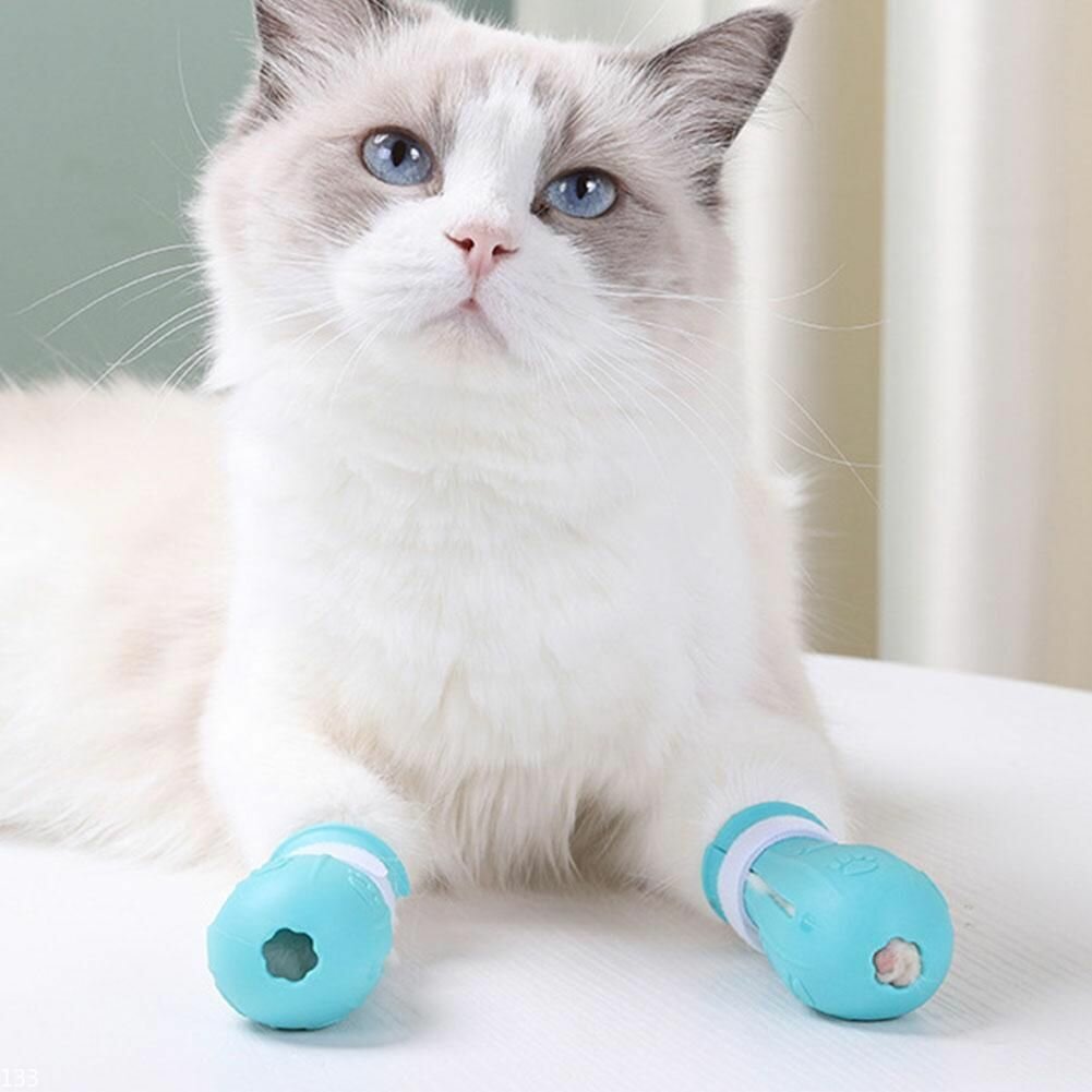 4шт. Антицарапки для кошек/ Защита от царапин во время груминга купания/ Мягкие силиконовые чехлы для кошачьих лап