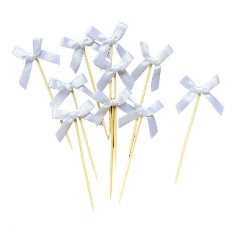 Набор из 10 бантов для тортов, тематика романтика, Белый