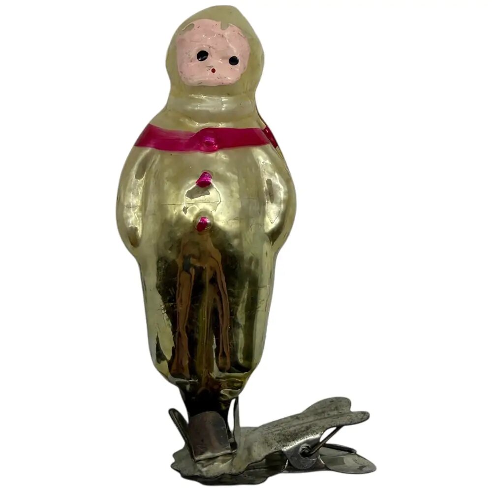 Игрушка ёлочная "Ребенок в пальто" на прищепке, 9 см, 1950-1960 гг, Москва, СССР