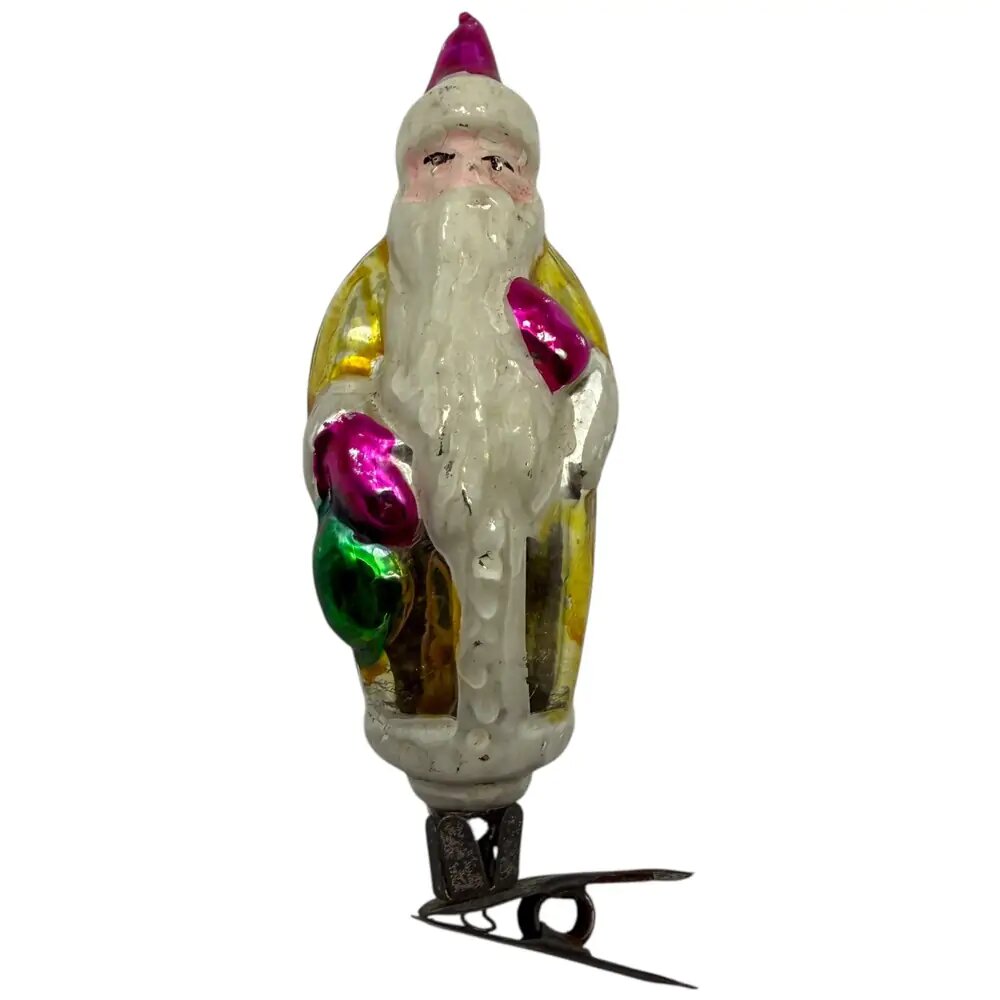 Игрушка ёлочная "Дед Мороз с мешком (зеленый)" на прищепке, 10 см, 1950-1960 гг, Москва, СССР