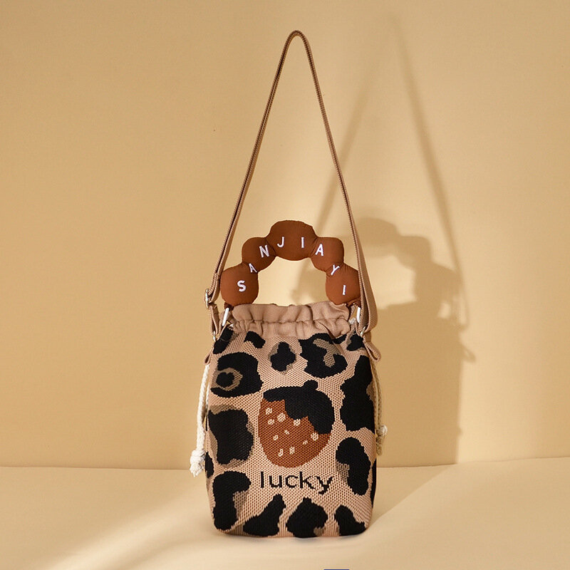 Тканая жаккардовая сумка через плечо для женщин, сумка с завязками, карман, мультяшная вязаная пряжа, мини-универсальная сумка для телефона