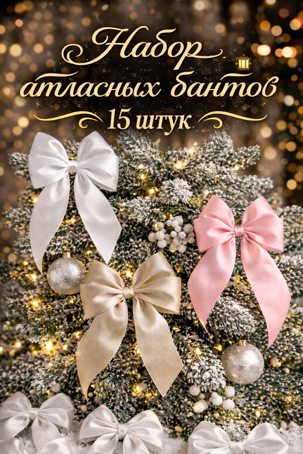 Бантики для елки - 15 штук/бантики для декора/бантики для бабл шара/бантики для декора/новогодние украшения/атласные