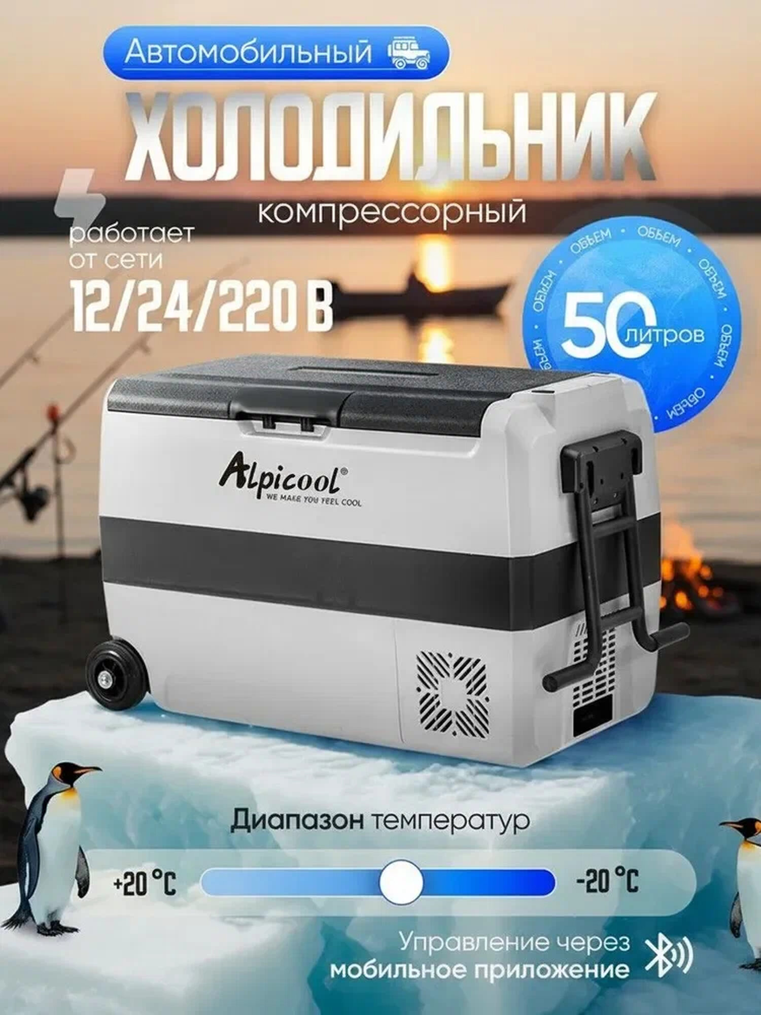 Автохолодильник Alpicool ET50, 50л, 12-24-220В, серый, черный