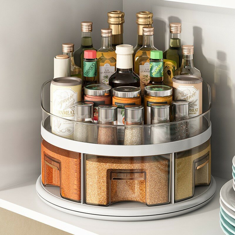 Вращающаяся подставка для специй Youqin Kitchen, интегрированная многосекционная коробка для приправ, многофункциональное хранение масла, соли, соусов и уксуса