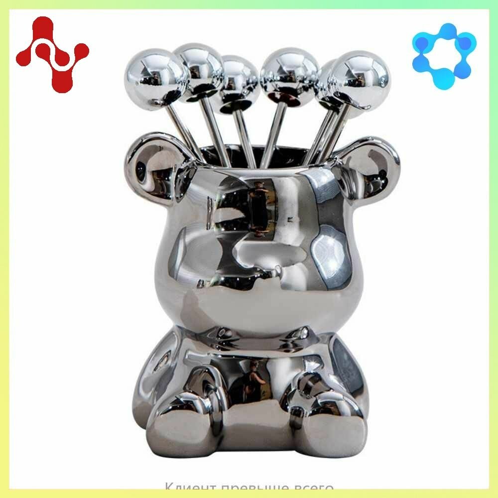 Вилочки для канапе с подставкой Мишка