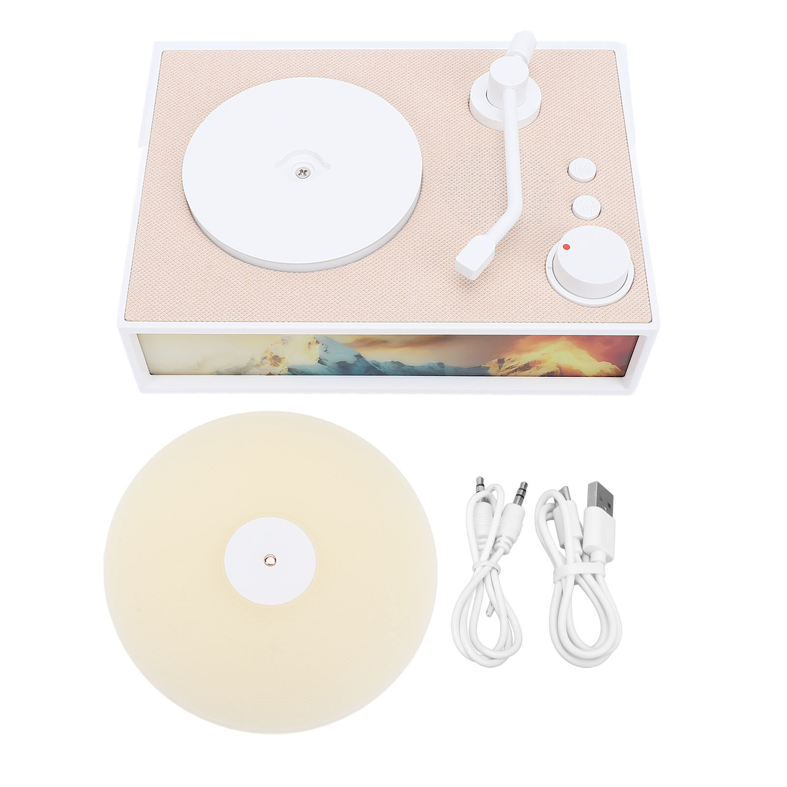 Винтажныйпроигрывательвиниловыхпластиноксаромадиффузором, беспроводнымBluetooth, портативный, белый.