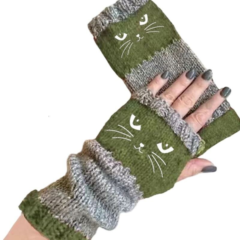 Кошачьи Вязаные Перчатки-Cat Head Green