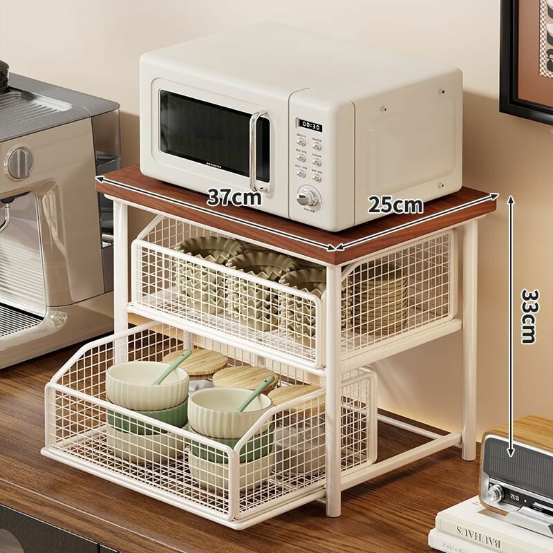 Настольная полка для микроволновки и духовки, 1 или 2 яруса: выдвижной ящик, без сборки, 37x25x33 см, сталь