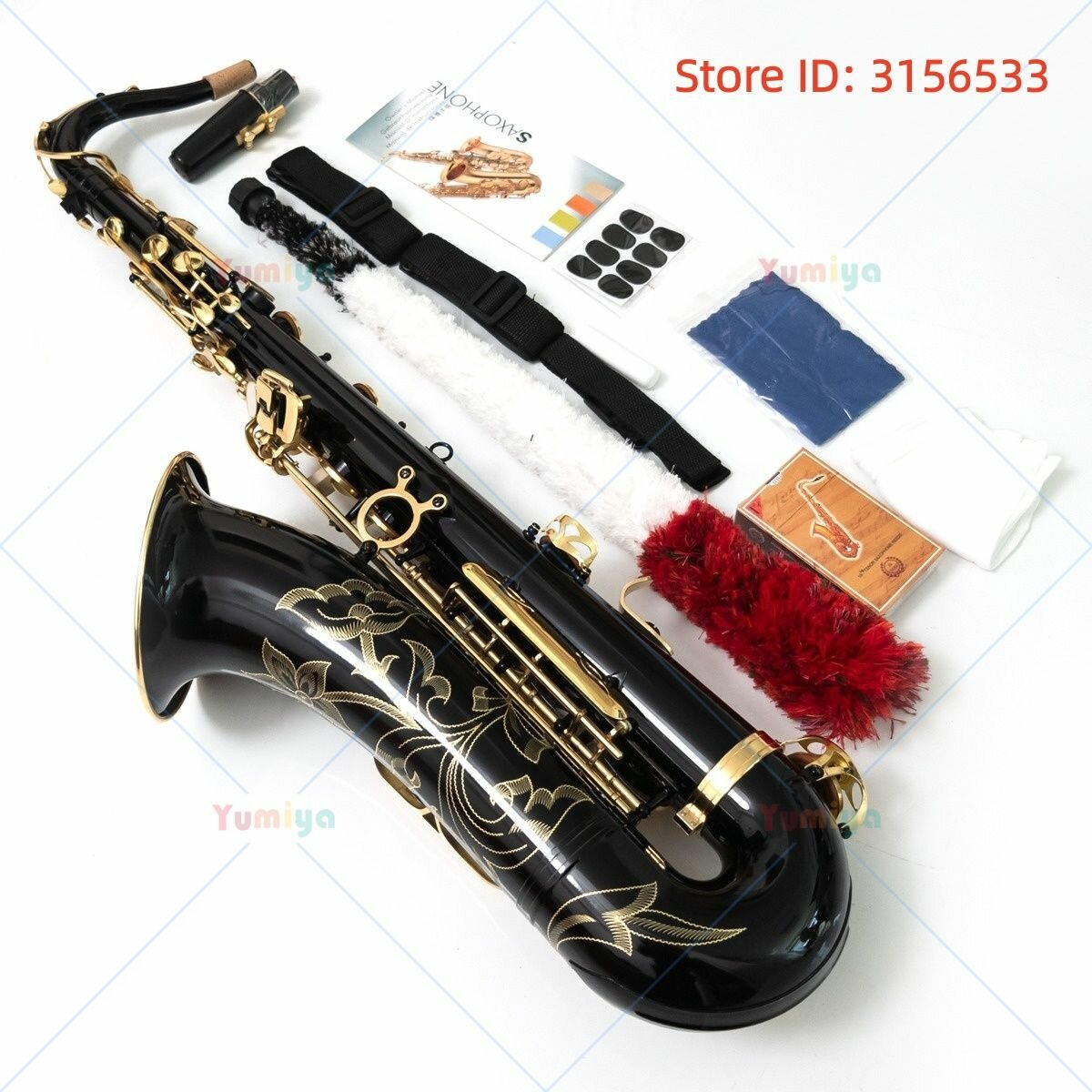 Тенор-саксофон, покрытый черным лаком с золотыми клавишами, идеально подходит для студентов и начинающих, Bb-саксофон с мундштуком, футляром и аксессуарами