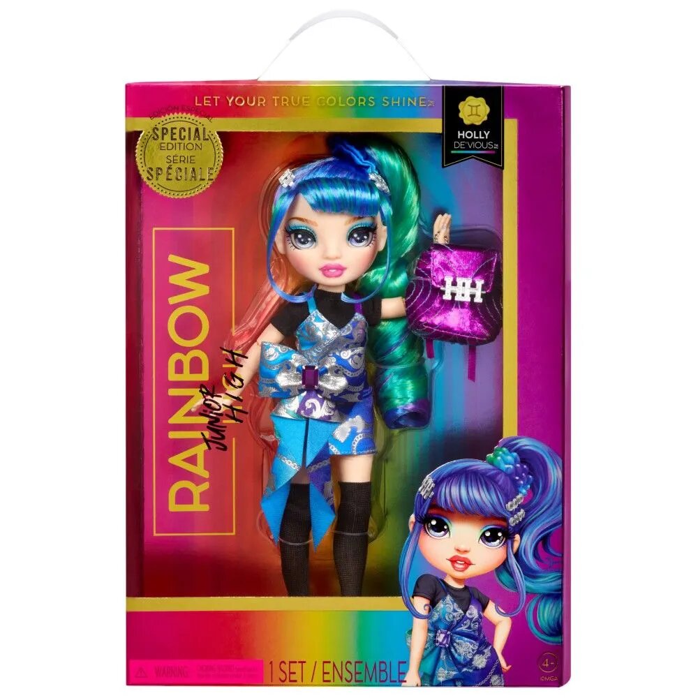 Рейнбоу Хай Кукла Junior Холли де Виус 24 см синяя с аксессуарами RAINBOW HIGH