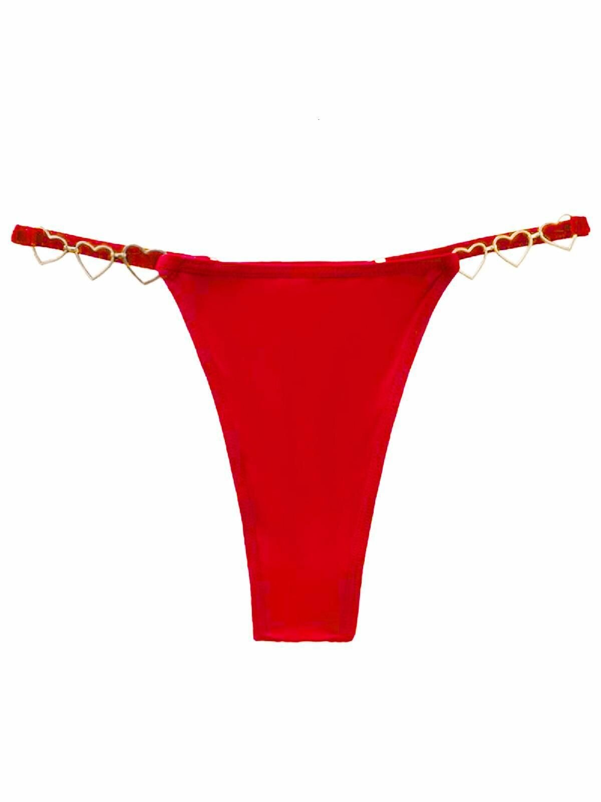 Трусы-стринги с сердечками, красный - M