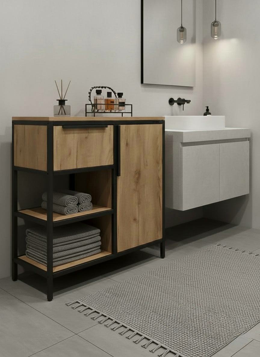 Тумба Лофт с ящиком и дверью, петли с доводчиками, 78х74х36см, дуб крафт золотой