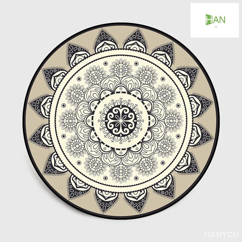 Эксклюзивный круглый ковер Мандала Богемия в белом цвете, диаметр 100 см