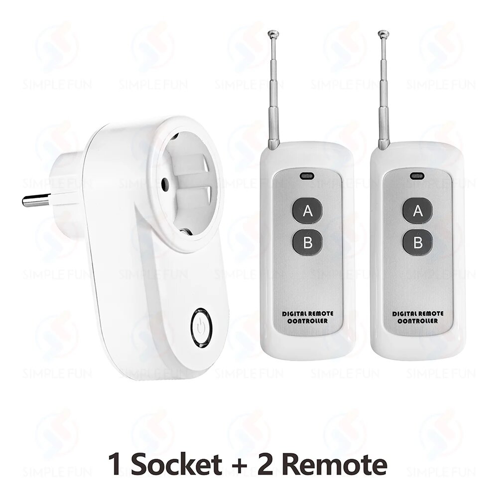 Беспроводная смарт-розетка 433МГц 15А 220В 1socket 2remote