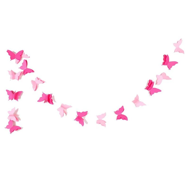 Бумажные гирлянды с бабочками 3М 18 шт. Розовый, Pink and Rose Red