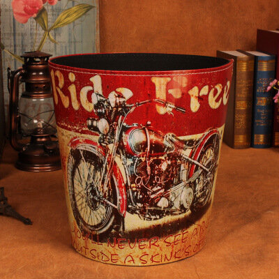 Креативная британская кожаная круглая большая мусорная корзина для домашнего использования, простая безкрынная корзина для мусора, ретро бумажная корзина