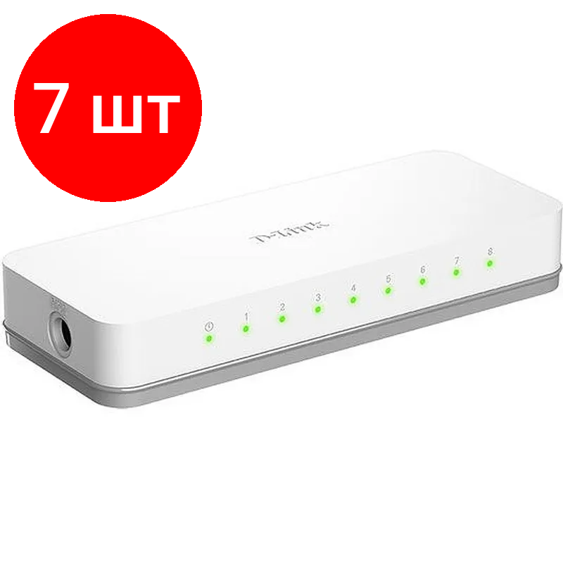 Комплект 7 штук, Коммутатор D-Link DES-1008C/B1A 10/100Base-TX функция энергосбережения