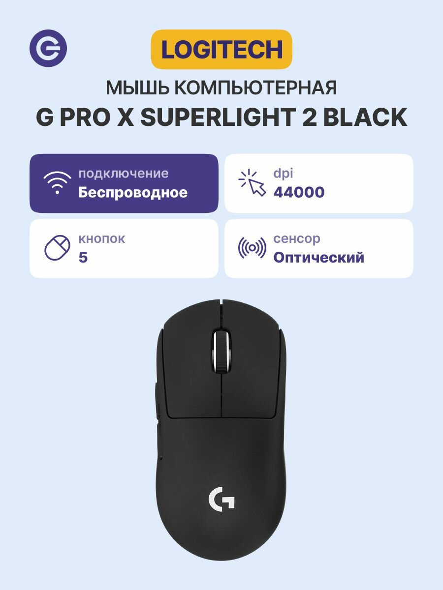 Мышь игровая беспроводная LOGITECH G PRO Х Superlight 2 Black Retail (910-006630)