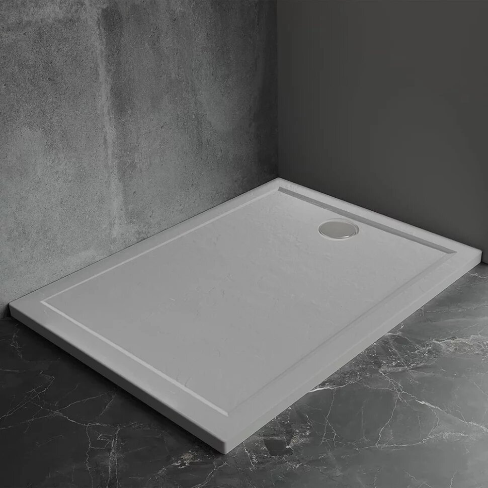 Душевой поддон Veconi Pietra PT-G-10090-RU 100x90 см, из литьевого мрамора, прямоугольный, серый