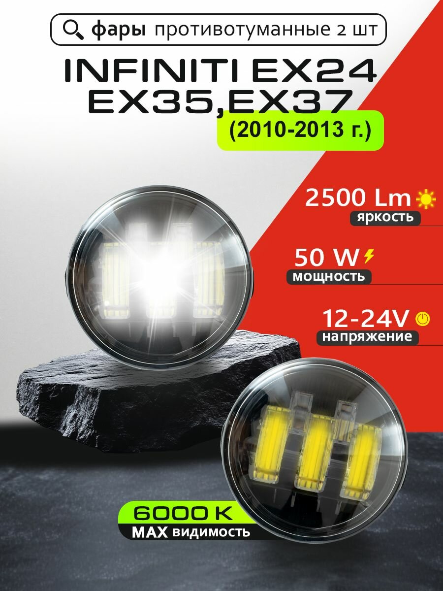 Светодиодные противотуманные фары на Инфинити EX24, EX35, EX37 / Infiniti EX24, EX35, EX37 ПТФ 12-24V / 50W