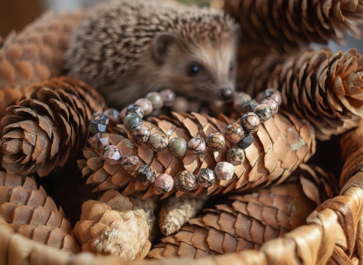 Эластичный браслет, родонит
