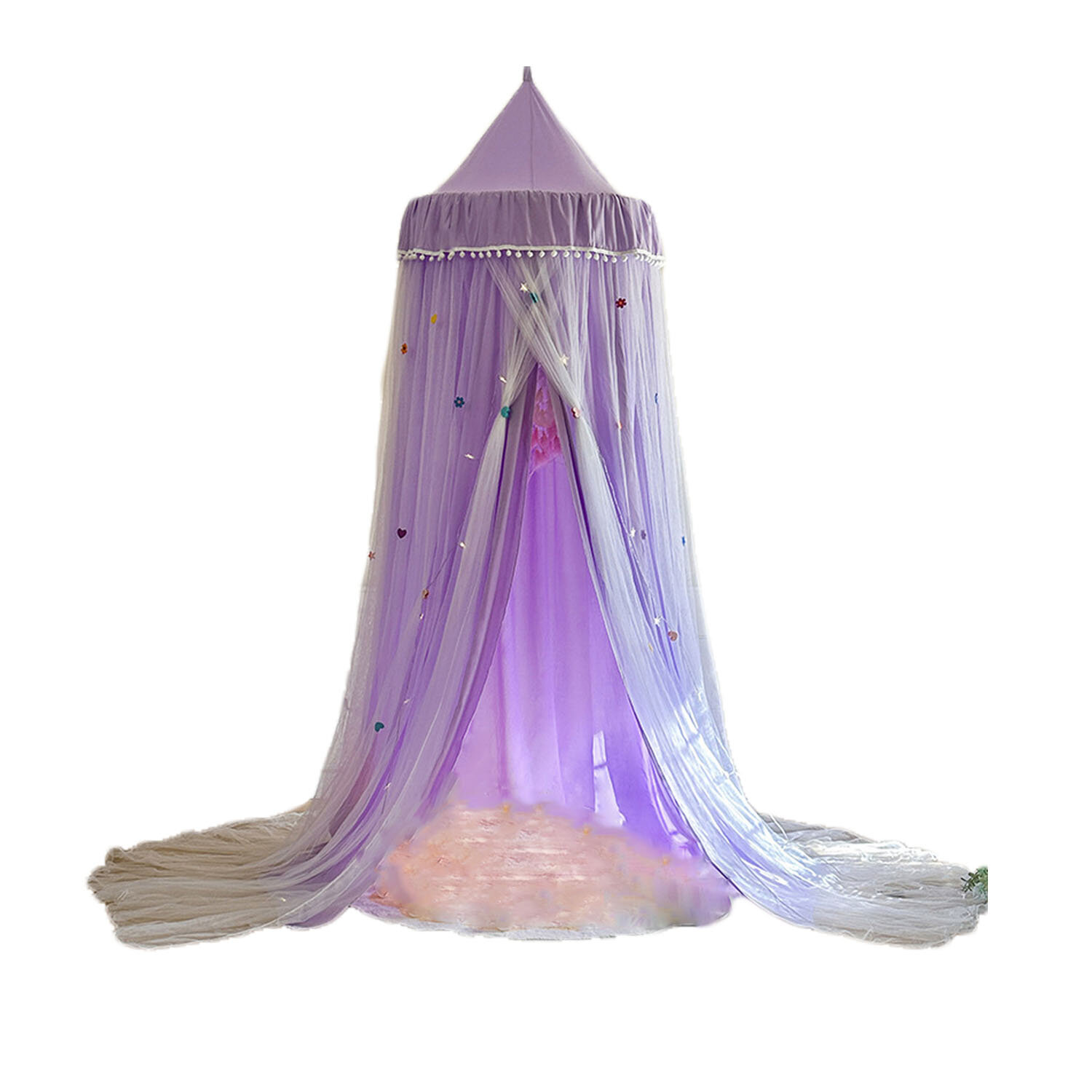 Куполообразная москитная сеть для кровати, Сетка для кровати в стиле скандинавского инса для детей, Палатка для кровати, Задвижка для кровати для блокировки света, Цвет: Фиолетовый, Вес: 1700г, Размер: 65*65*270см, Список продуктов: 1*Фиолетовая